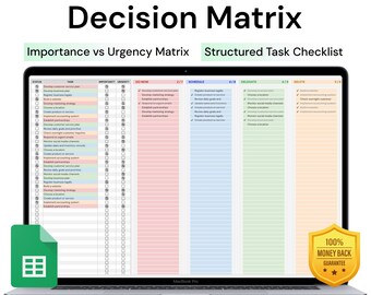 Decision Matrix Spreadsheet, Task Priority Tracker Google Sheets, Task Productivity Planner ...