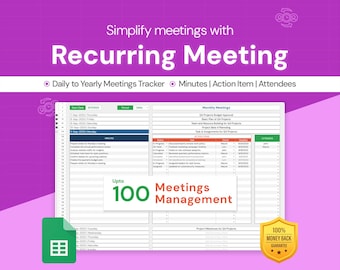 Recurring Meeting Template | Agenda | Minutes | Action List | Google ...