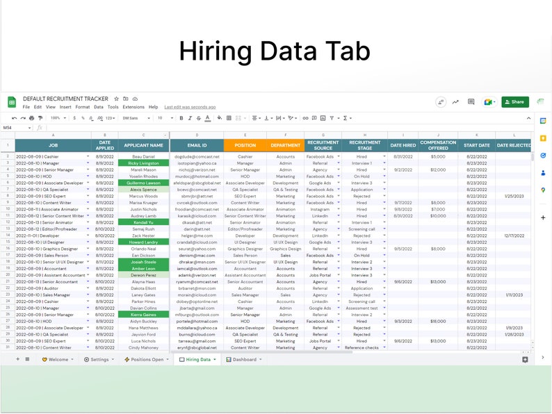 Recruitment Tracker Google Sheet Template - Etsy