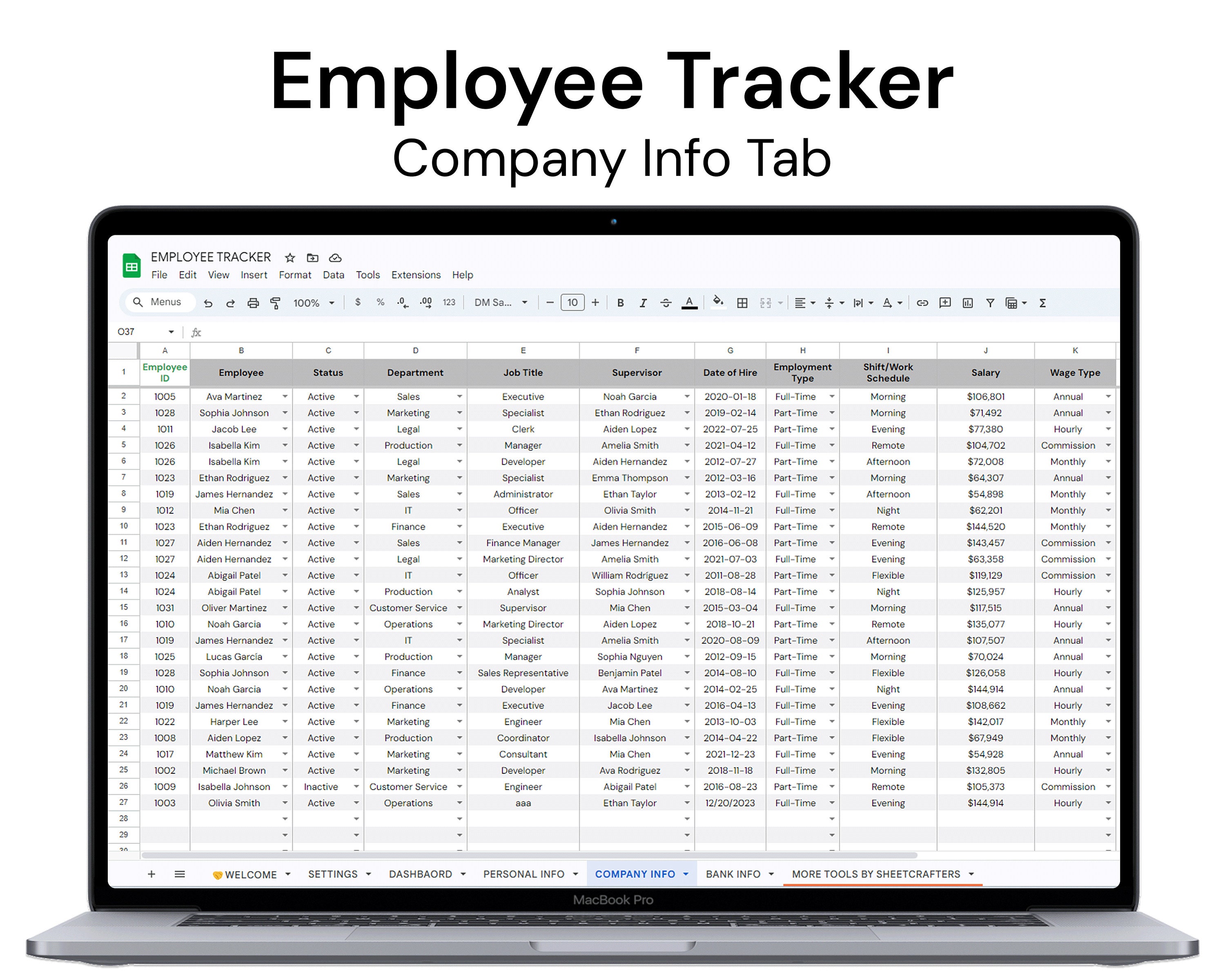 Employee Tracker: Team Details Hub | HR Tracker | Google Sheets ...