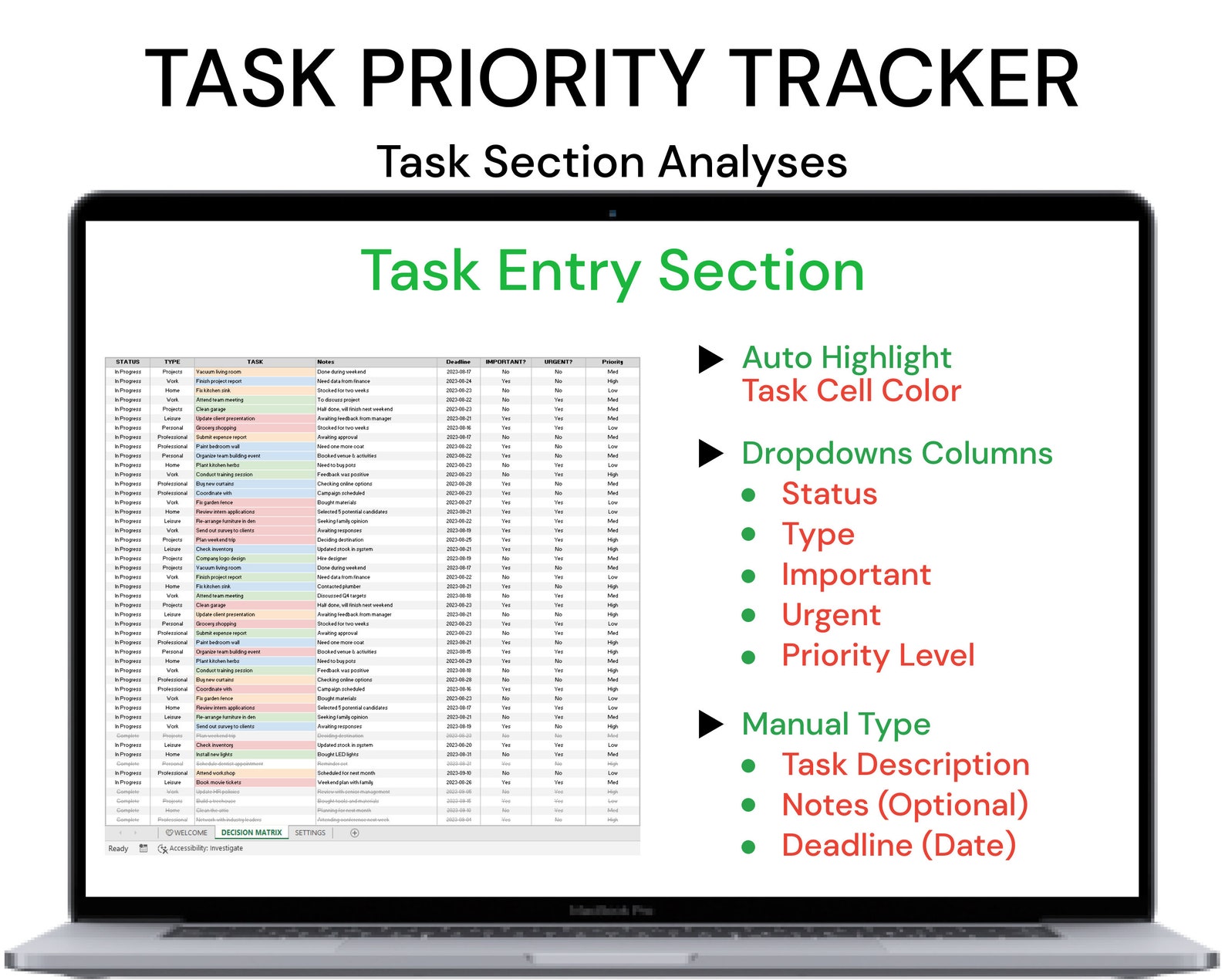 Task Priority Tracker: Eisenhower Matrix | Excel Template - Etsy