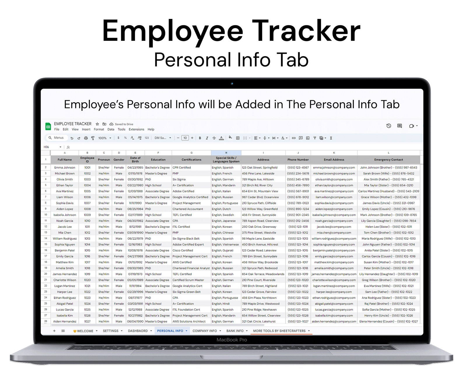 Employee Tracker: Team Details Hub | HR Tracker | Google Sheets ...