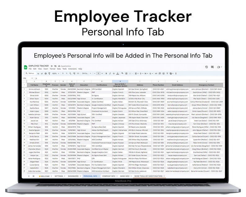 Employee Tracker: Team Details Hub | HR Tracker | Google Sheets ...