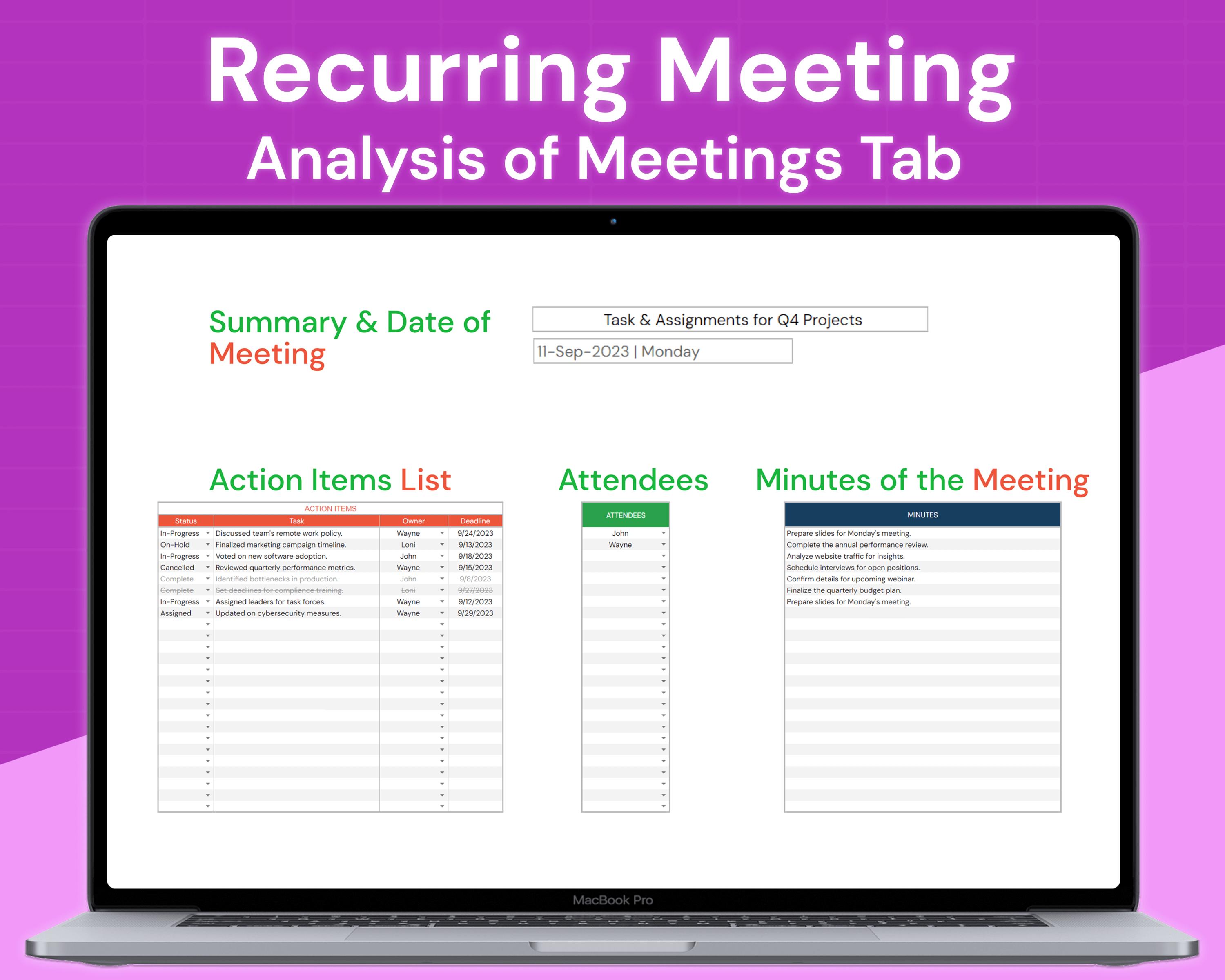 Recurring Meeting Template for Excel | HR Meetings Manager - Etsy
