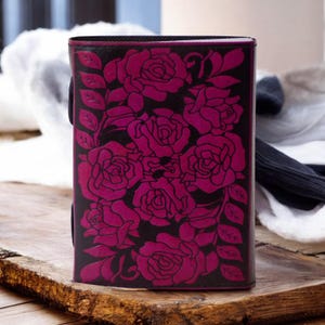 Book of Shadows Leather Notebook Grimoire Rose Print Leather Journal ...