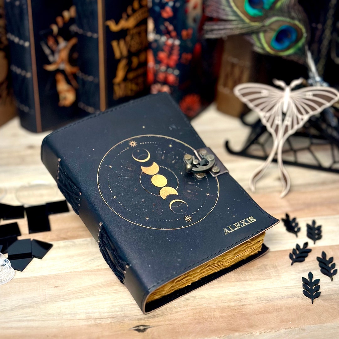 Personalized Moon Phases Leather Journal: Handmade Deckle Edge Paper ...