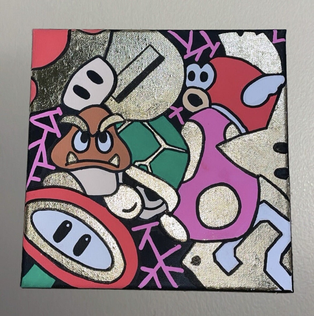 Super Mario Painting W/ Gold Foil 10x10 - Etsy