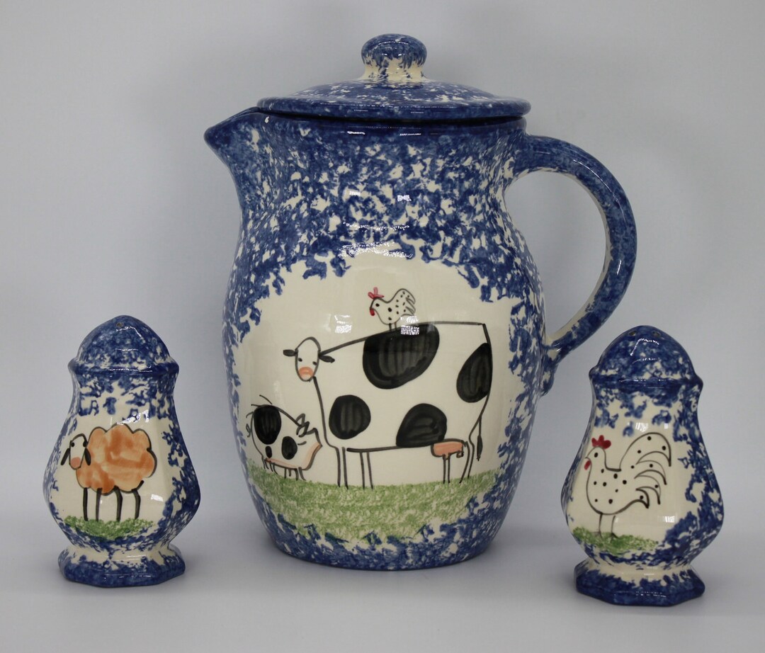 Molly Dallas Spatterware Pig Cow Rooster Pitcher and Shaker - Etsy