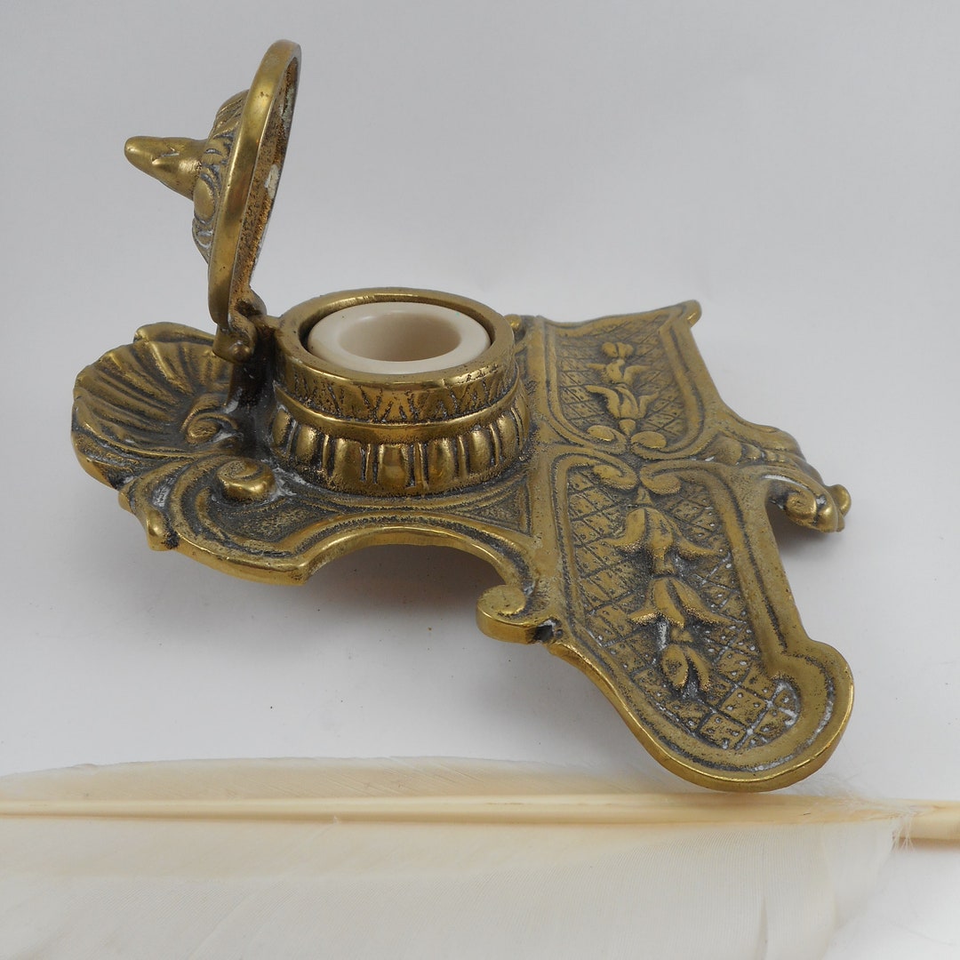 Brass Inkwell With Porcelain Ink Pot CIRCA 1900s - Etsy