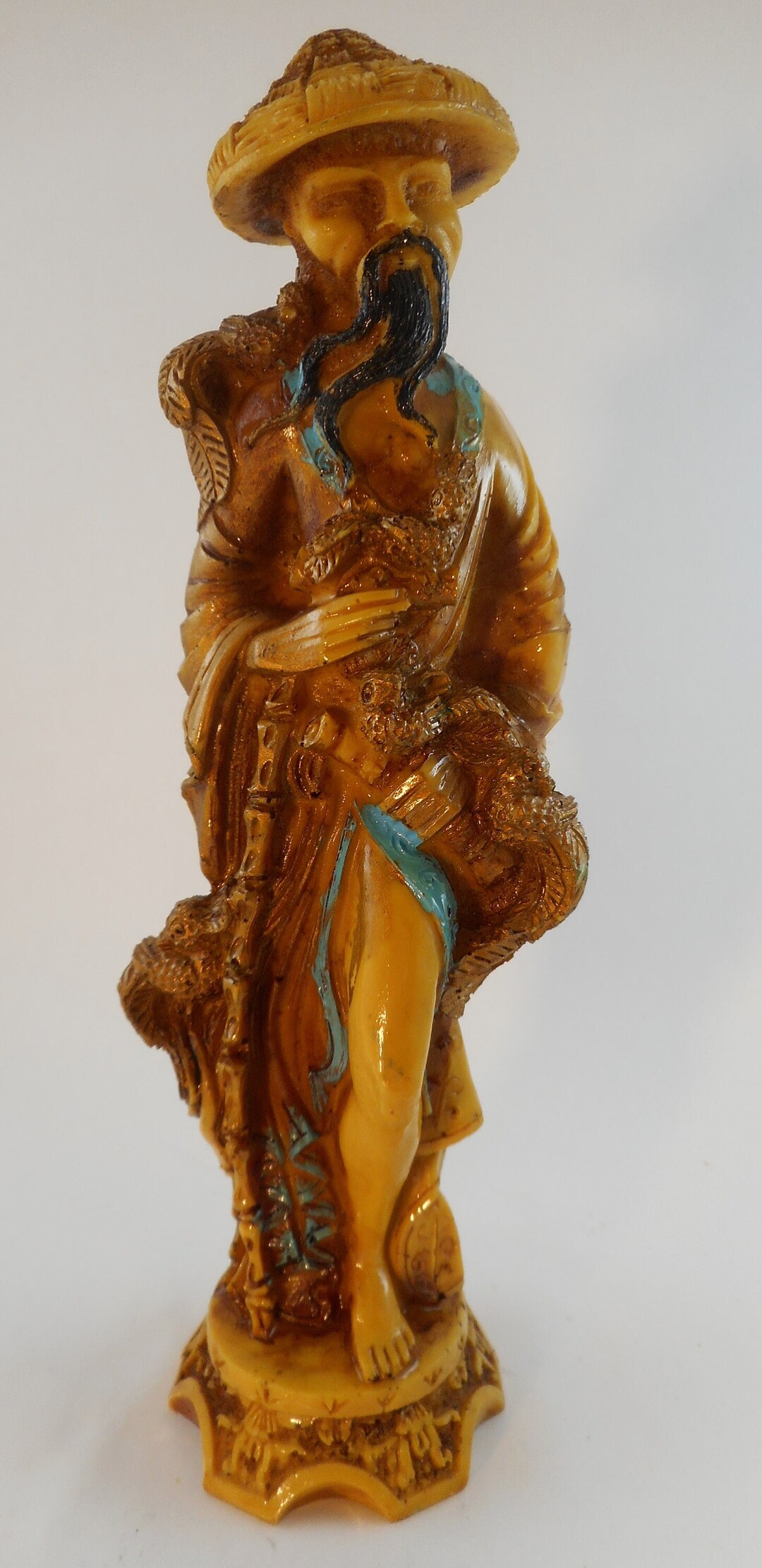 Artmark Italy 1960s Asian Man Turquoise Trim Faux Bone Resin Figurine ...