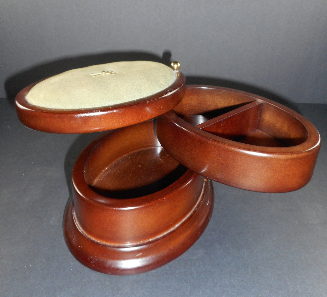 Vintage 2 Tier Level Swivel Sewing Box Wood Taiwan Oval Shaped - Etsy