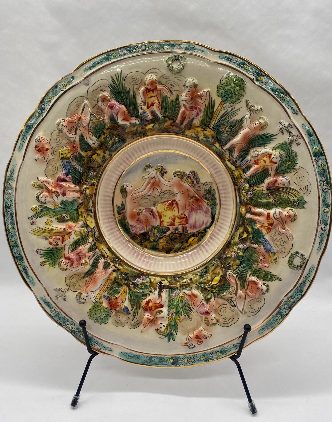 Vintage Italian Capodimonte Style Cherub Porcelain Plate Putti Italy ...