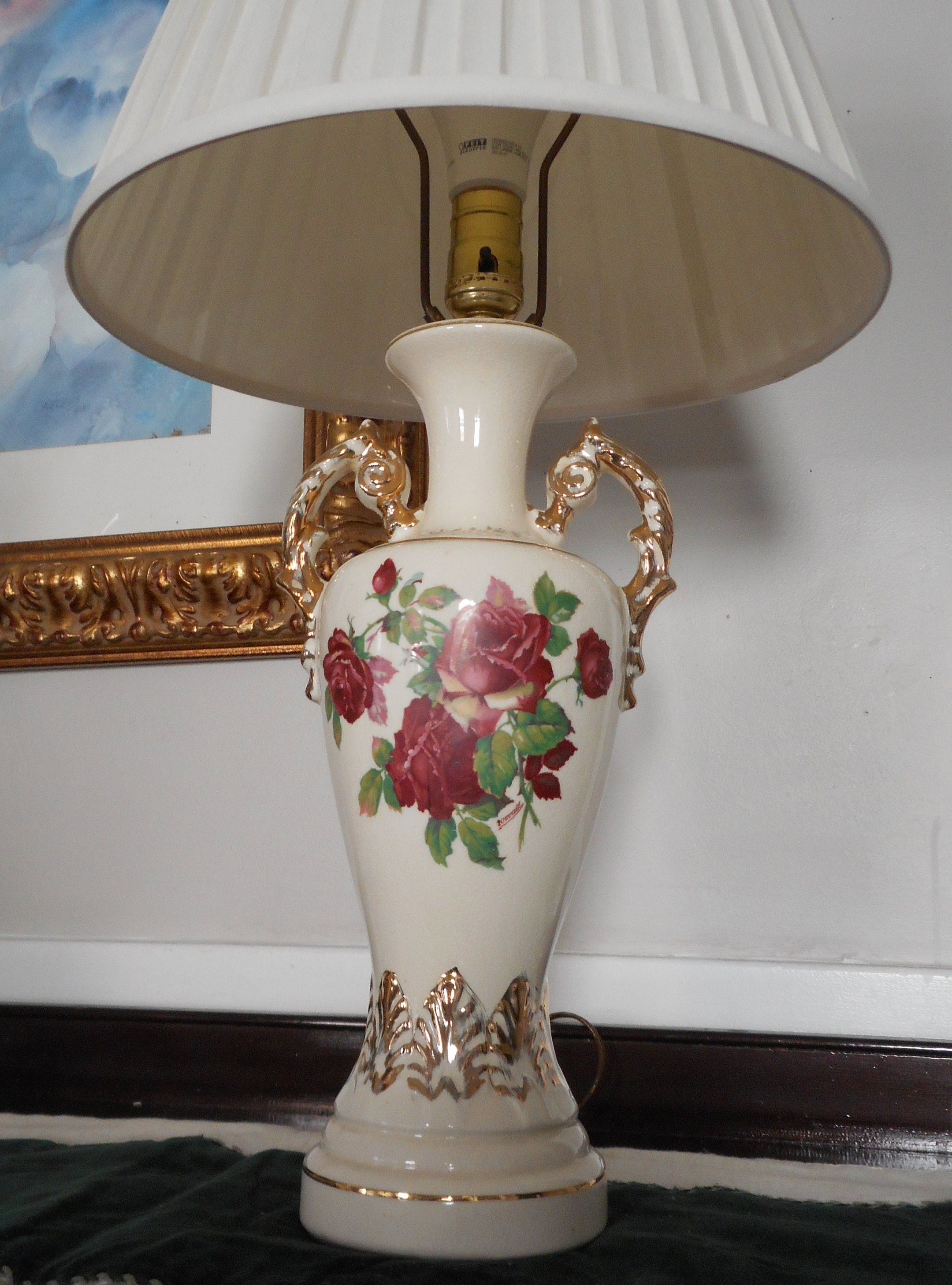 Worrall Porcelain Amphora Lamp Roses CIRCA 1940s - Etsy