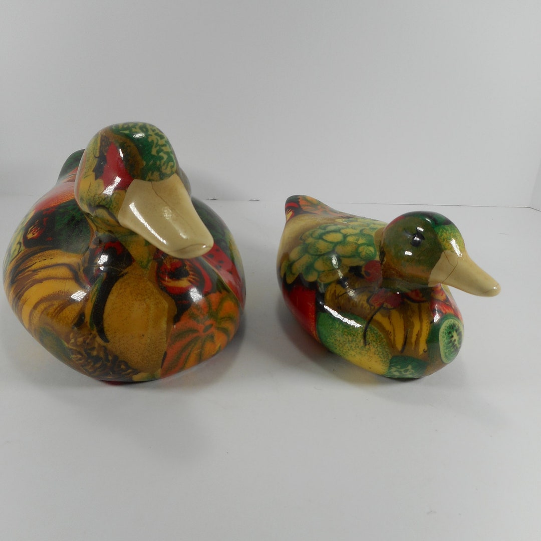 ENESCO Ceramic - Wood - Fruit Design Mother and Baby Duck Figurines ...