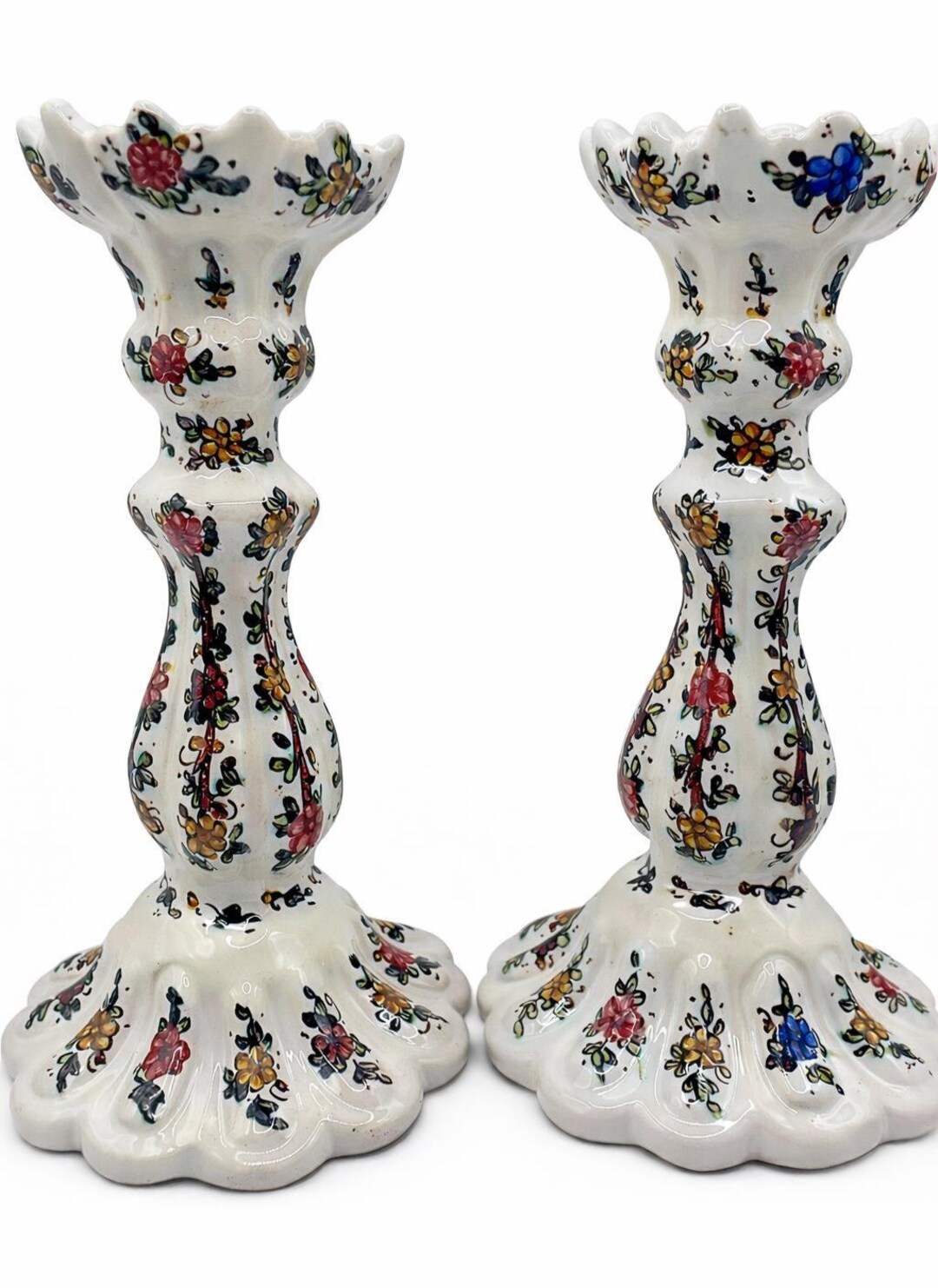 Pair of Hand-painted Italian Studio Porcelain Candlesticks Signed ...