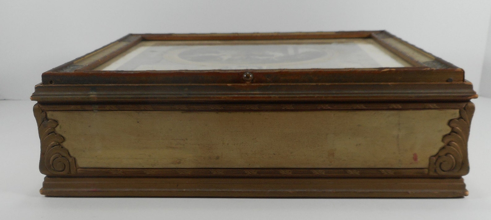 RARE Antique Wooden Box Victorian Decorative Lid CIRCA 1950s - Jewelry ...