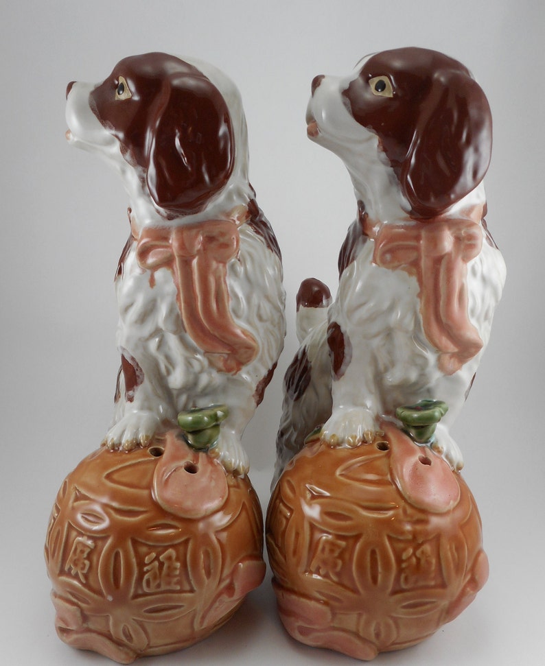 Pair Staffordshire Cavalier King Charles Spaniel Dog Foo Dog Style ...
