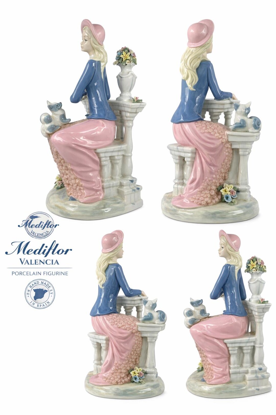 Mediflor Valencia Porcelain Figurine Girl With Cat Garden Scene 13 ...