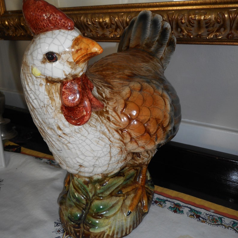 Vintage Hand-painted Ceramic Hen and Rooster Figurines sold - Etsy