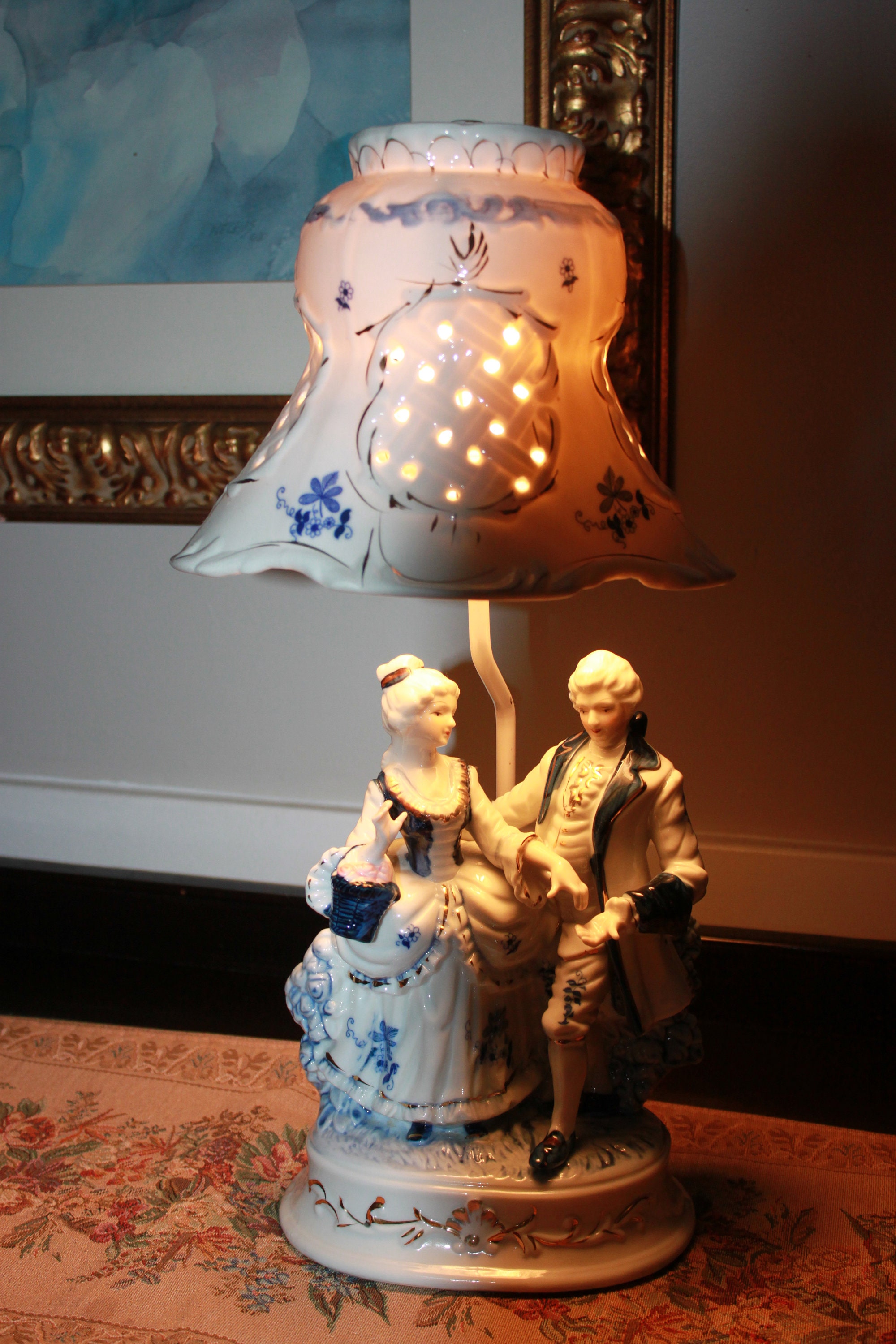 Victorian Style Blue-white Porcelain Man-woman Lamp CIRCA - Etsy
