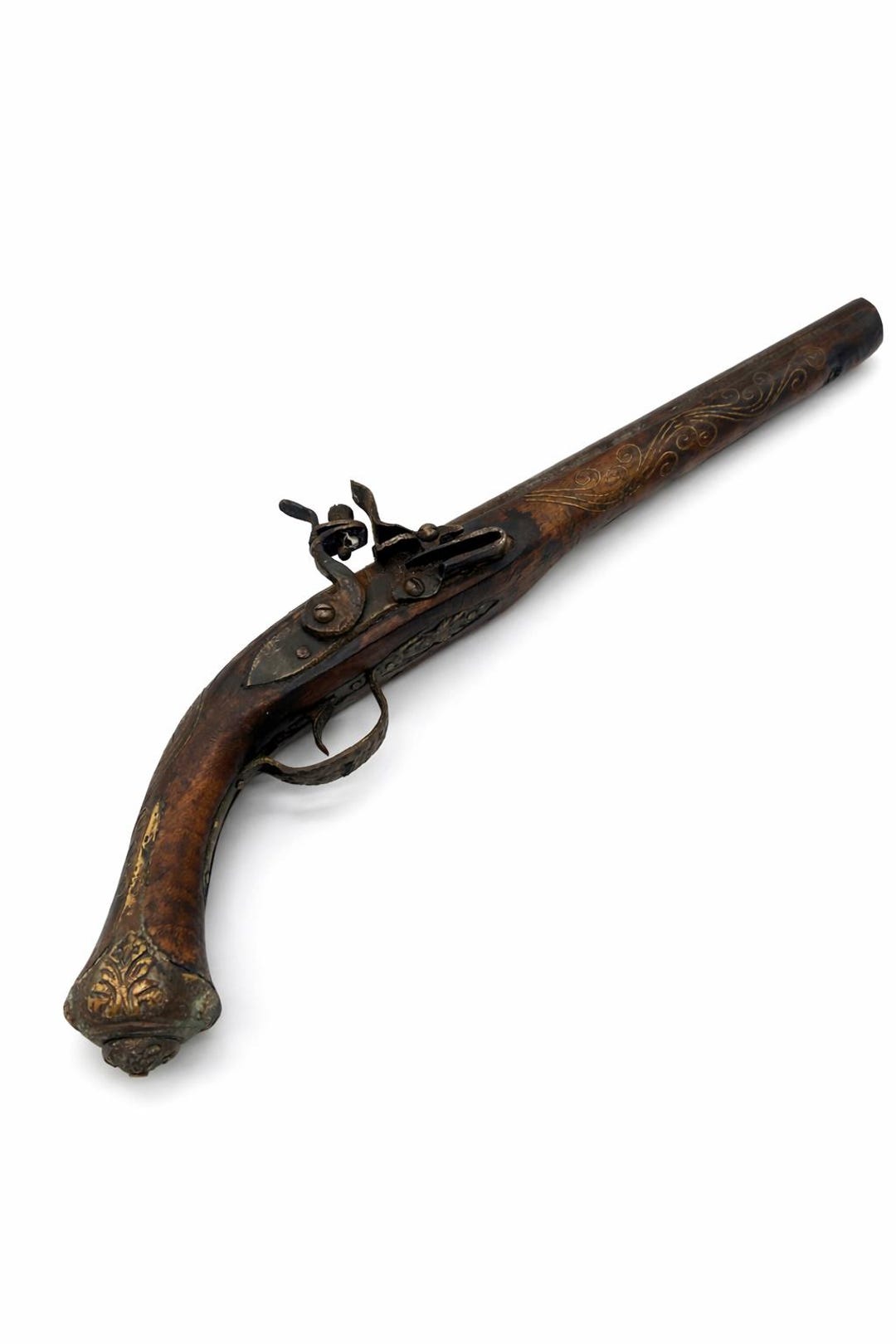 Antique 19th Century Decorative Flintlock Pistol Ottoman Style Brass ...