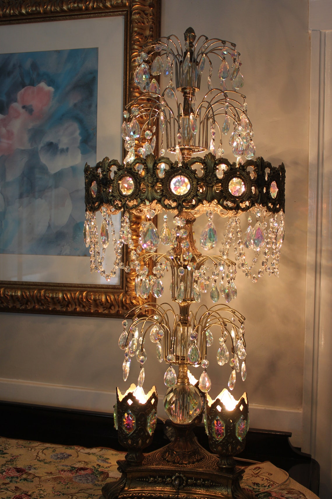 Loevsky & Loevsky Hollywood Regency Prims and Bobeches Filigree Lamp ...