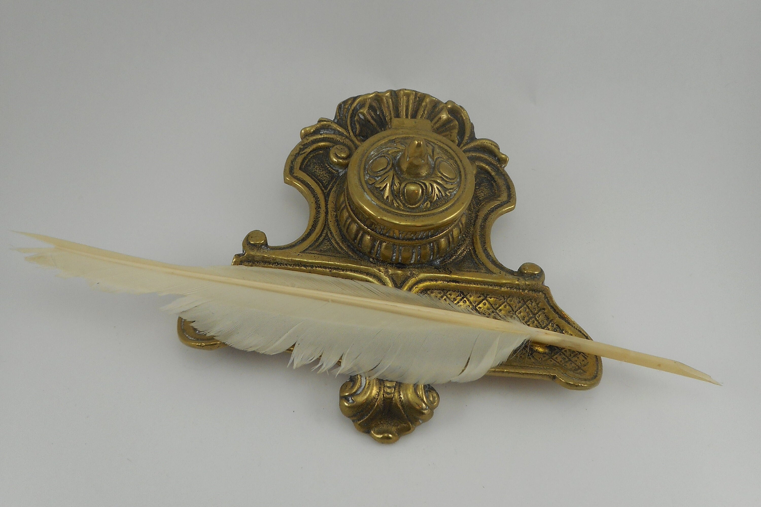 Brass Inkwell With Porcelain Ink Pot CIRCA 1900s - Etsy