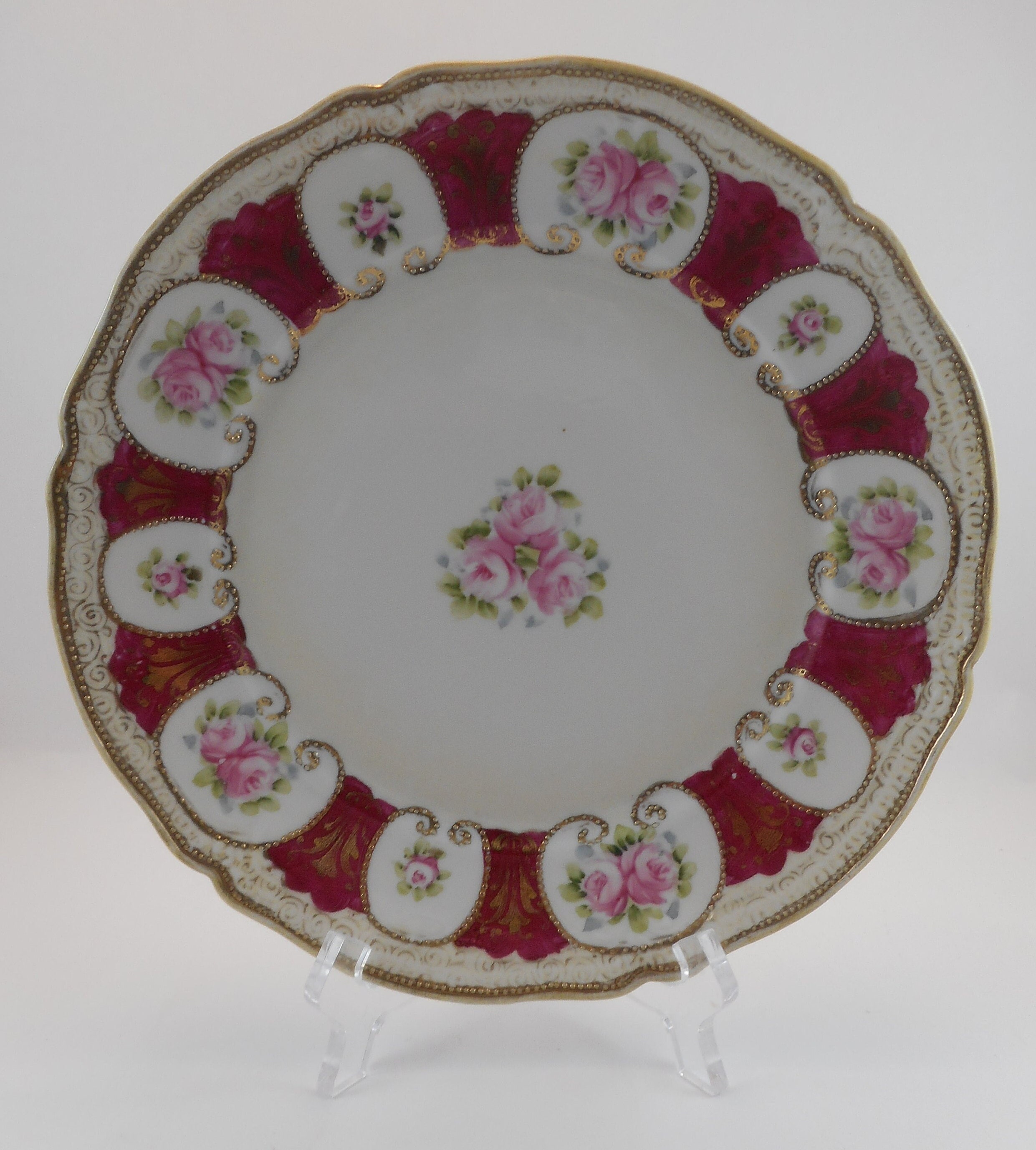 Antique Hand Painted Gold Gilded Pink Flowers Plate CIRCA 1960s - Etsy