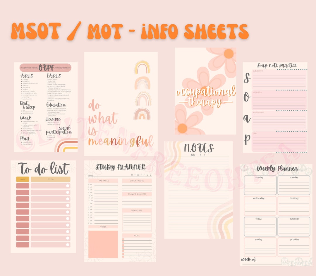 OT School Note PDF Sheet Set! Weekly Planner, To-do List, OTPF ...