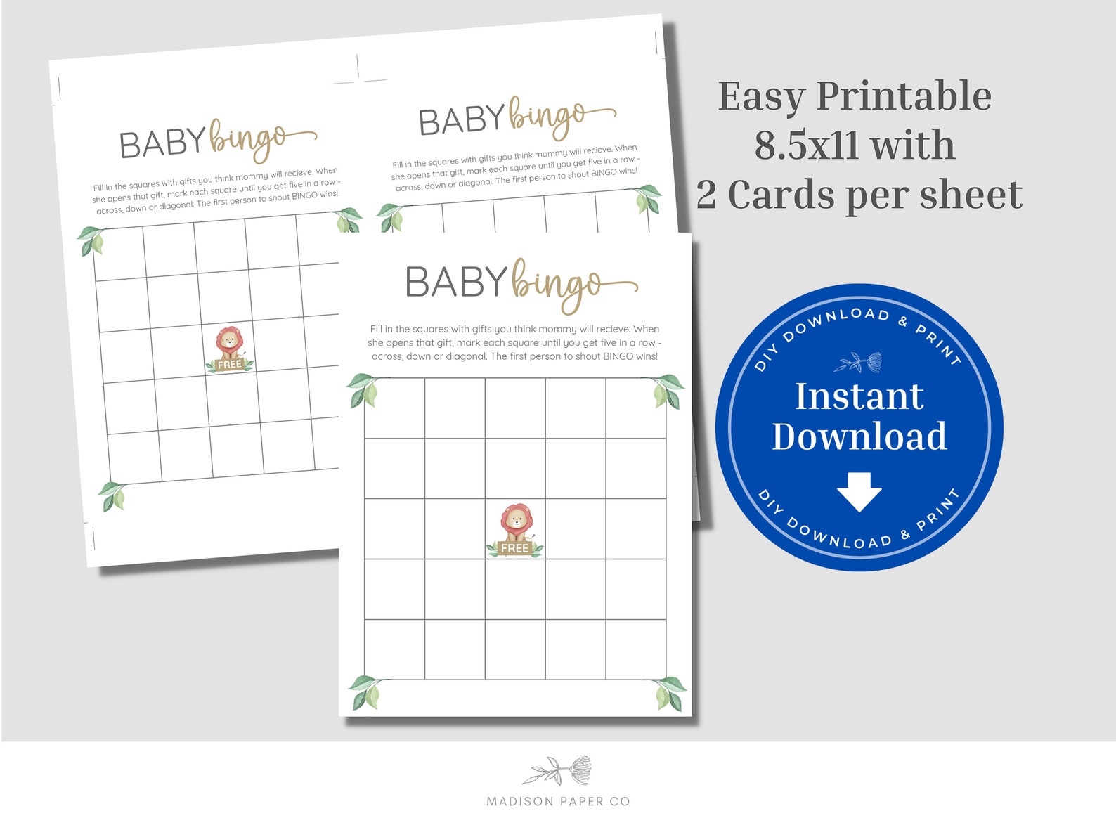 Baby Shower Bingo Game and Sign, Jungle Safari Theme, Printable ...
