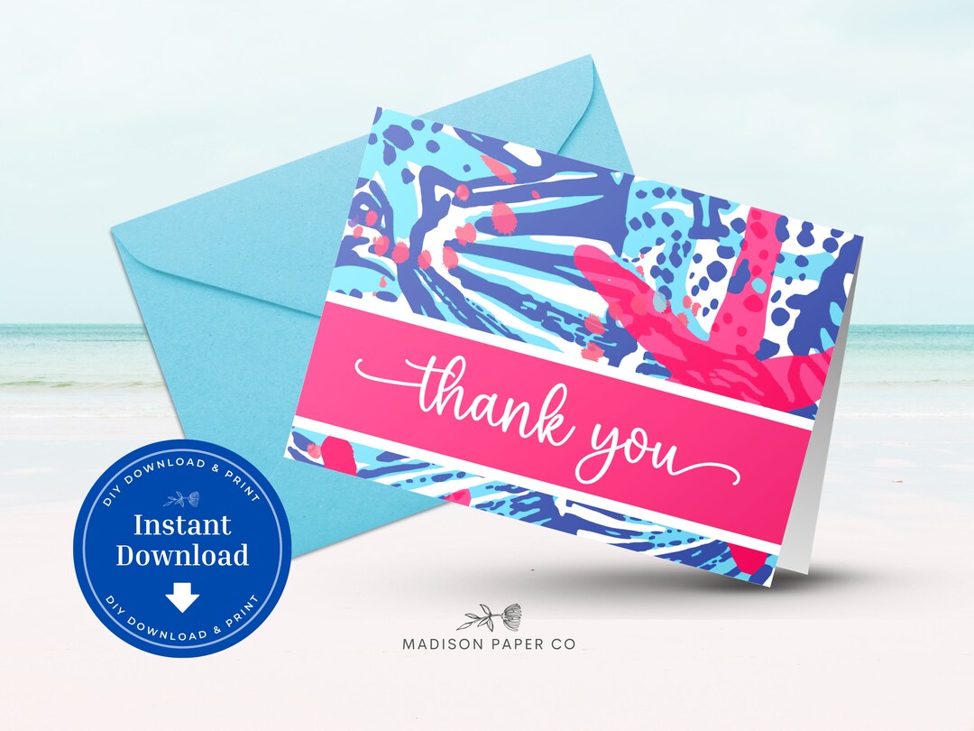 Hot Pink Thank You Card, Instant Download, Lilly Inspired, DIY ...