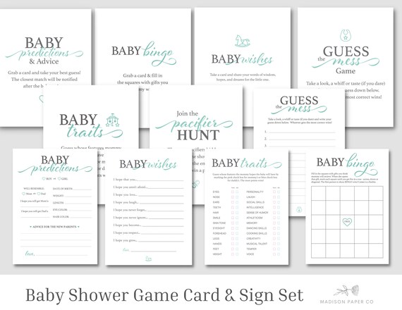 Gender Neutral Baby Shower Game Bundle Minimal Seafoam Green - Etsy