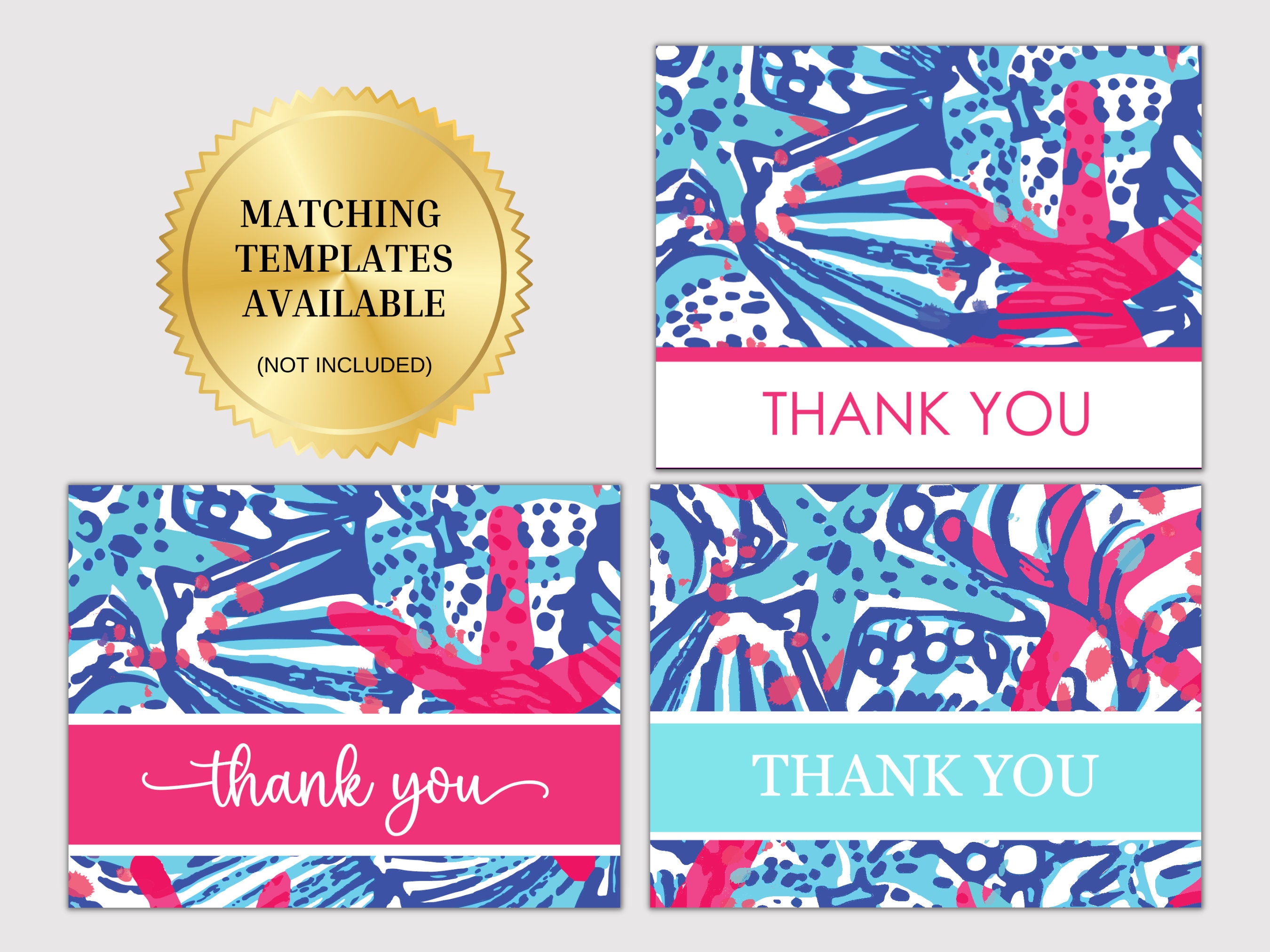 Printable Preppy Thank You Card, Lilly Inspired Instant Download, DIY ...