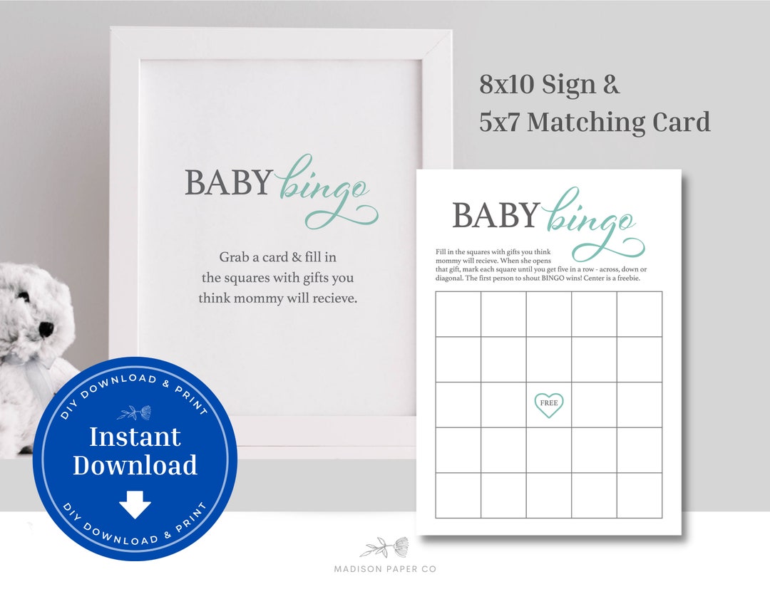 Bingo Baby Shower Game Card and Sign | Gender Neutral Minimal Printable ...