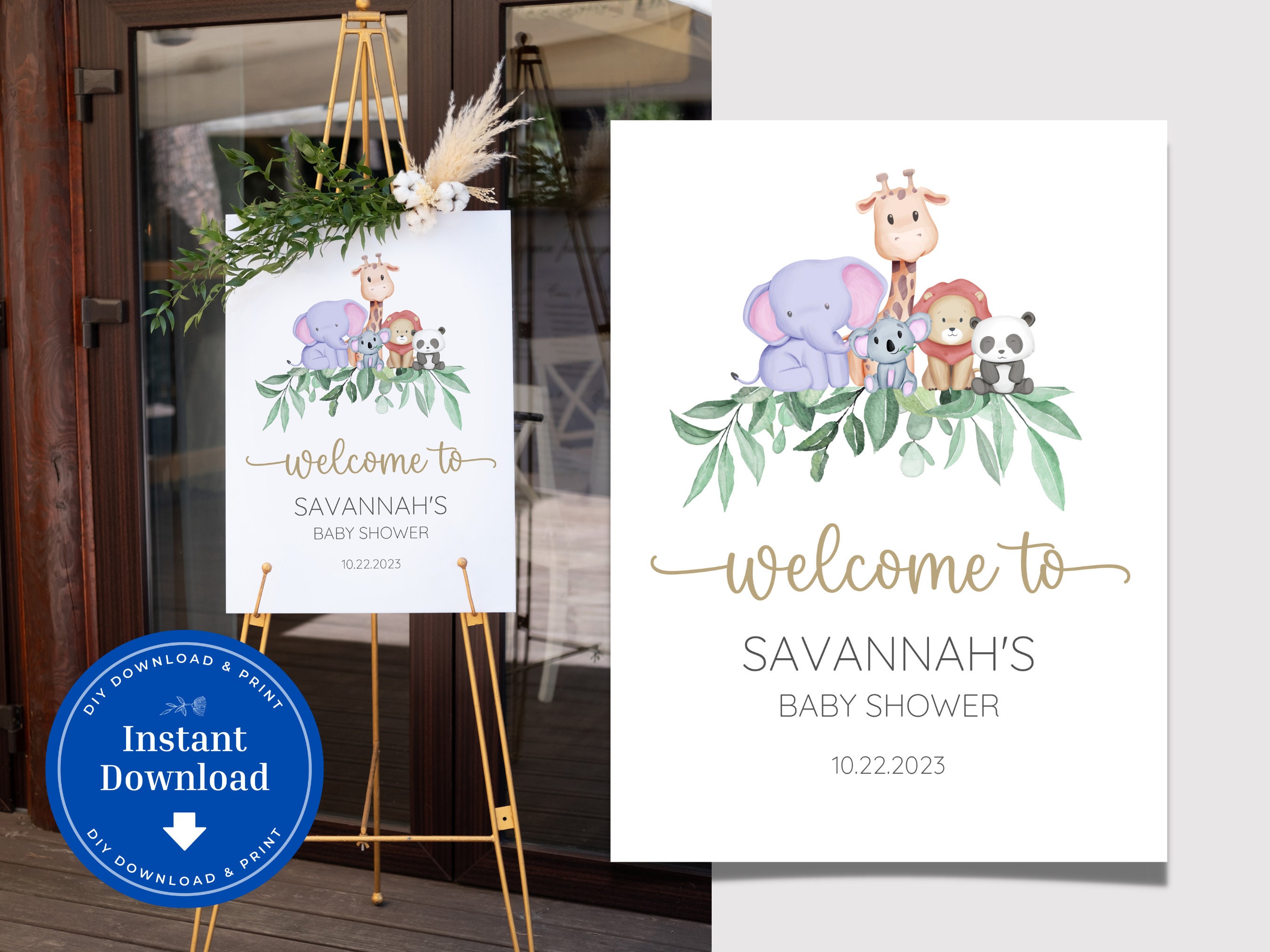 Safari Jungle Welcome Sign, DIY Customize, Download & Print, Green Baby ...