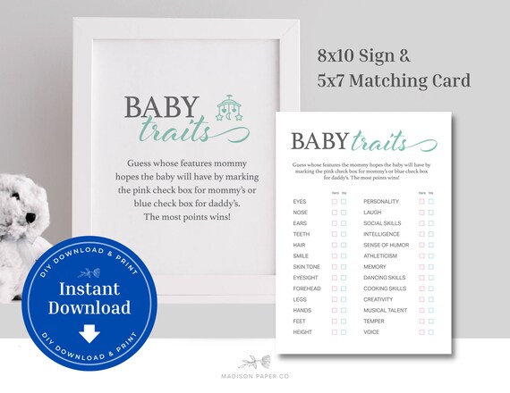 Baby Traits Mommy or Daddy Printable 5x7 Card and 8x10 Sign - Etsy
