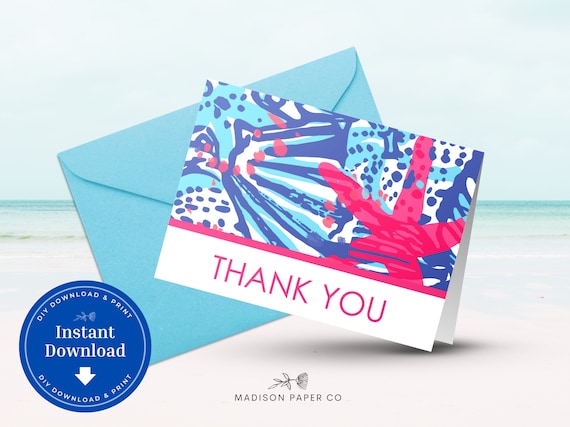 Printable Preppy Thank You Card Lilly Inspired Instant - Etsy