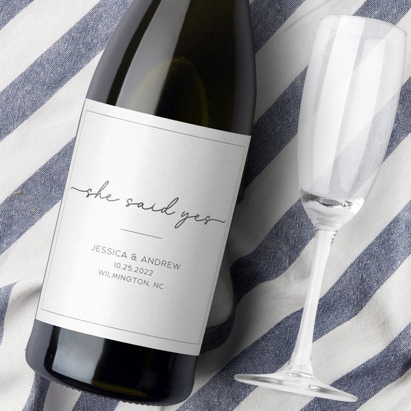 Champagne Bottle Engagement Label Template - Etsy