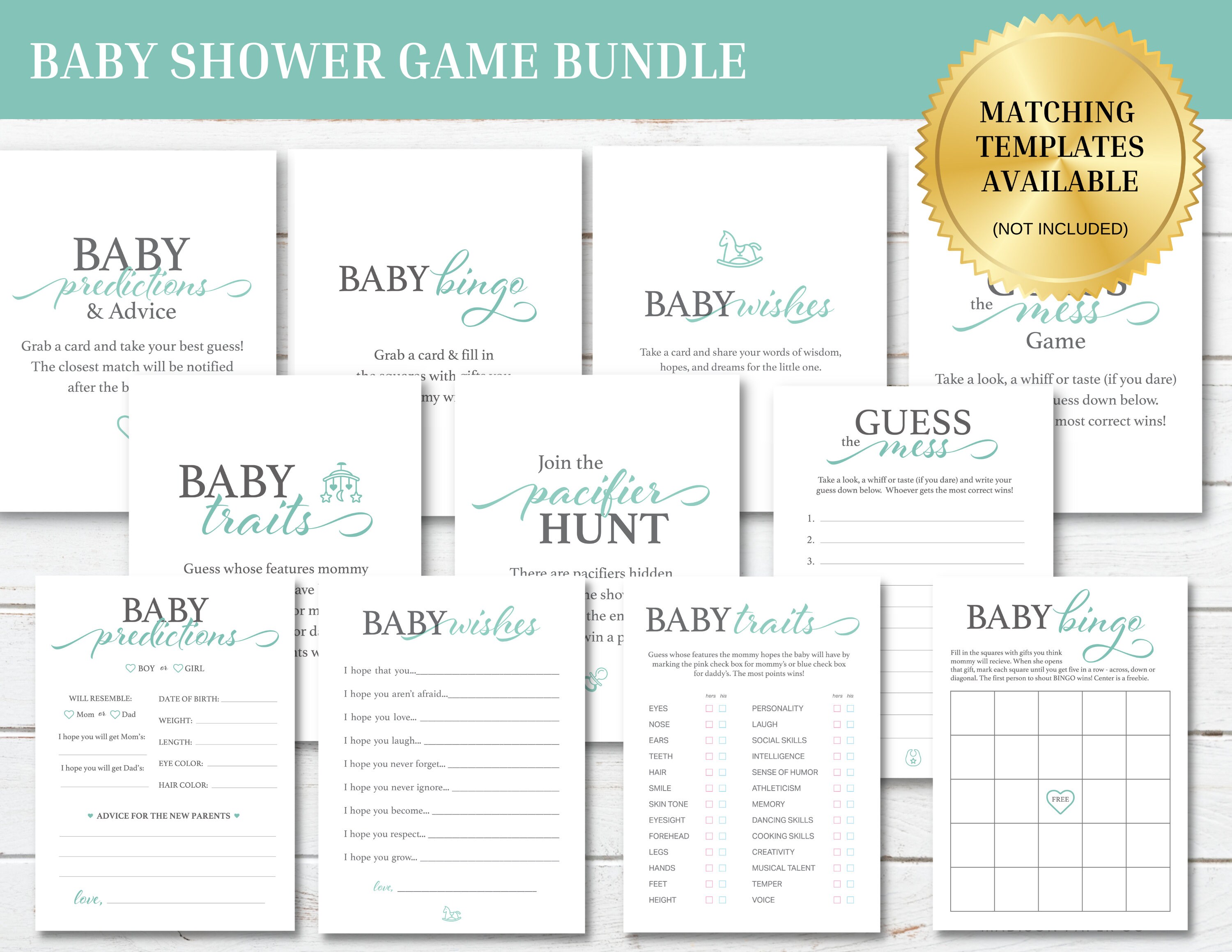 Baby Shower Game Predictions & Traits Card Gender Neutral Minimal ...