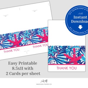 Printable Preppy Thank You Card, Lilly Inspired Instant Download, DIY ...