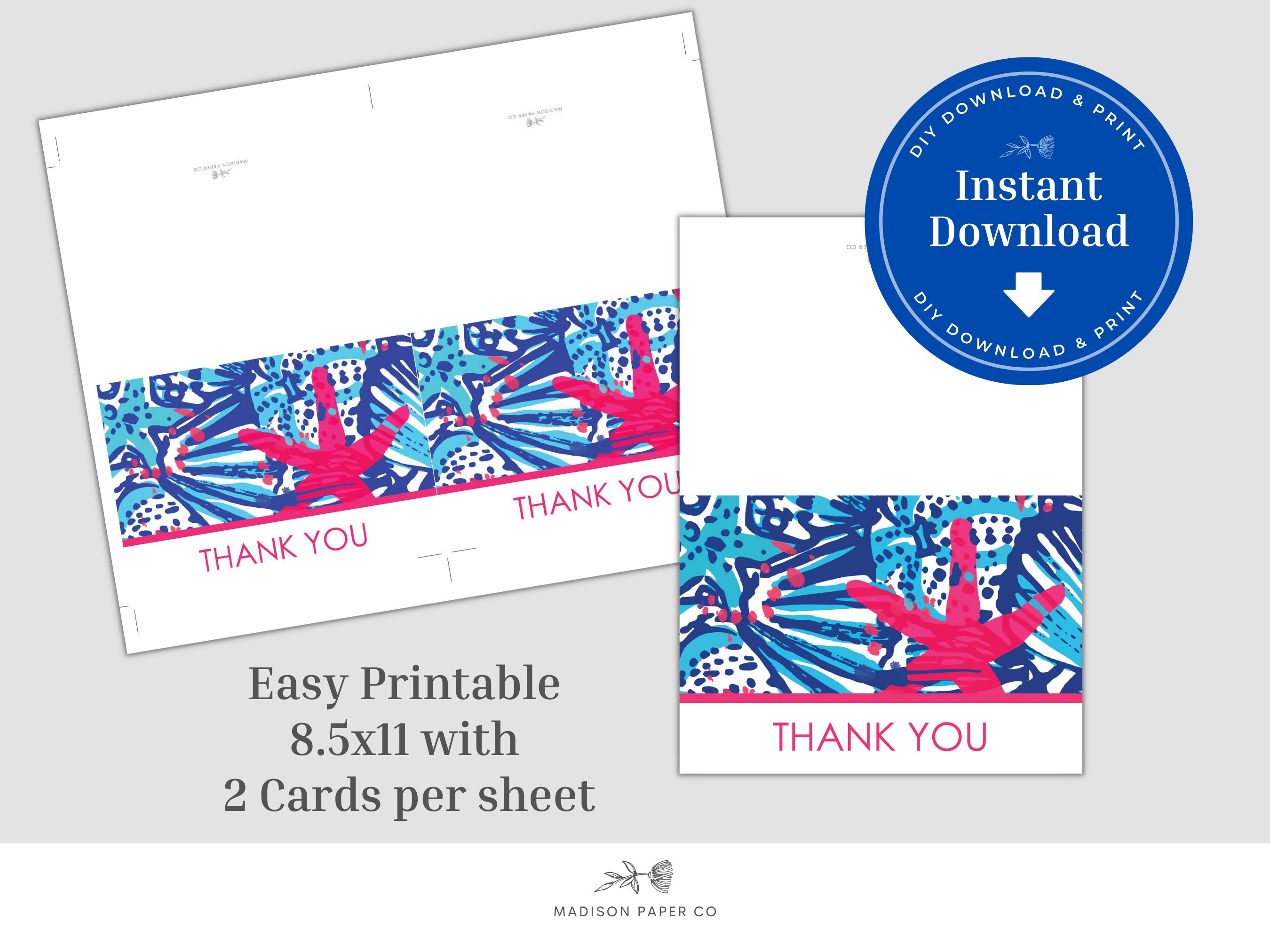 Printable Preppy Thank You Card, Lilly Inspired Instant Download, DIY ...