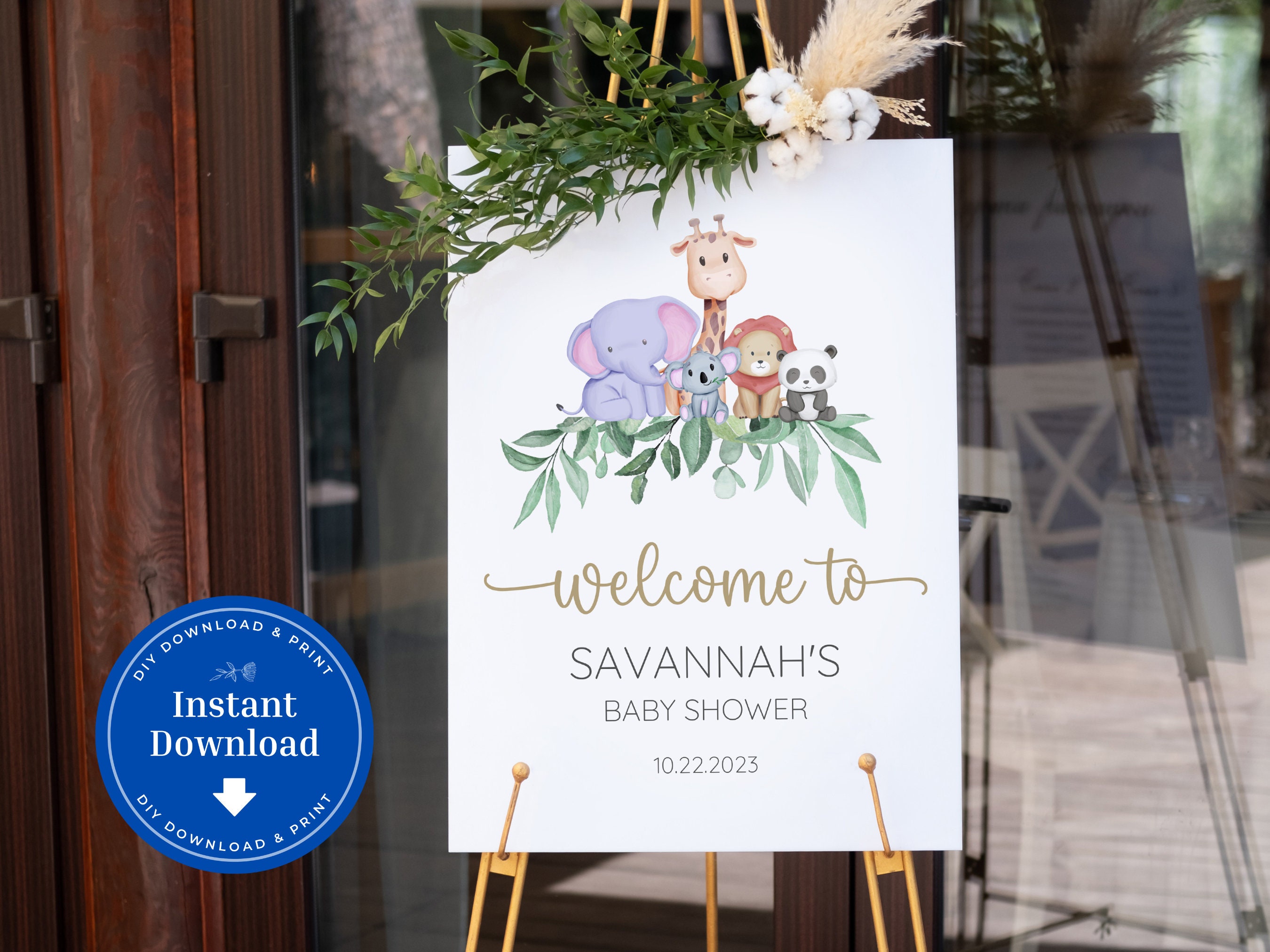 Safari Jungle Welcome Sign, DIY Customize, Download & Print, Green Baby ...