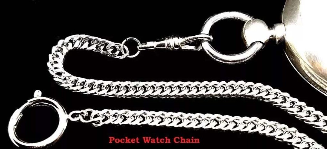 Pocket Watch STAINLES STEEL Chain With Spring Ring Clasp & Swivel Hook ...