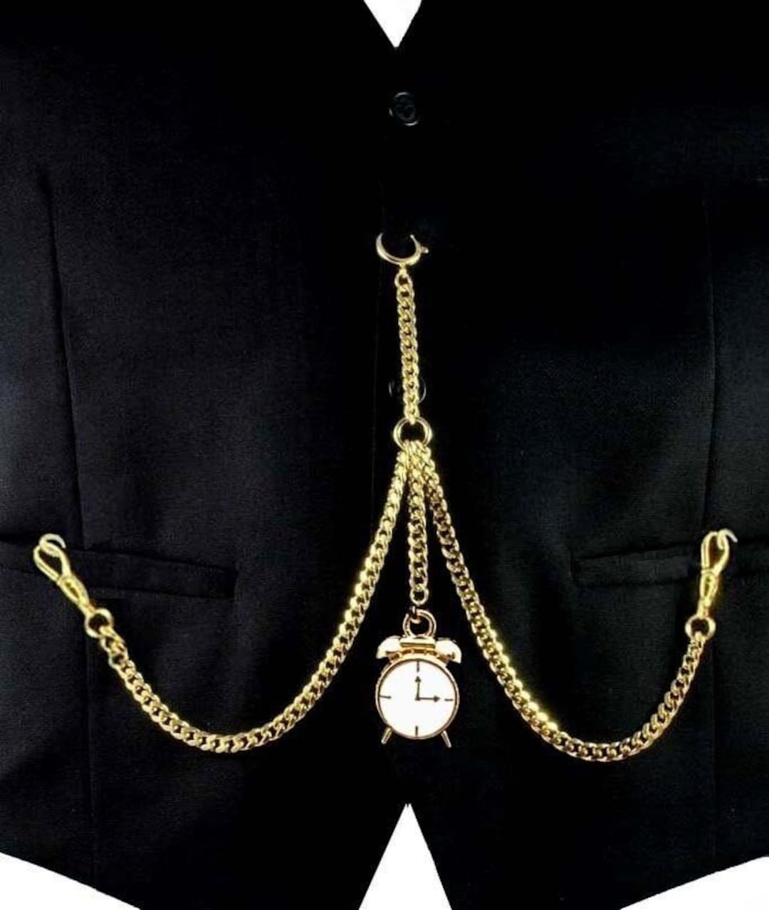 Gold Plated Pocket Watch Albert Double Chain - Etsy
