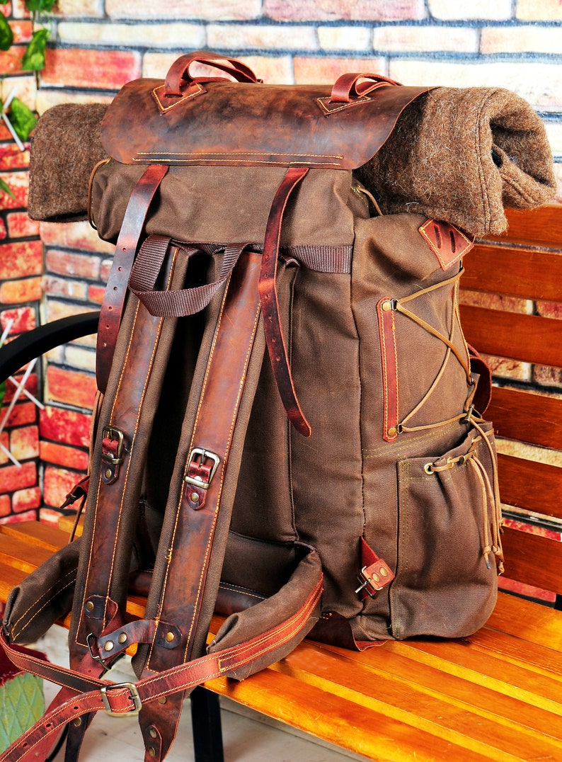 50L | Bushcraft Backpack | Brown | Custom | Camping Backpack | Leather ...