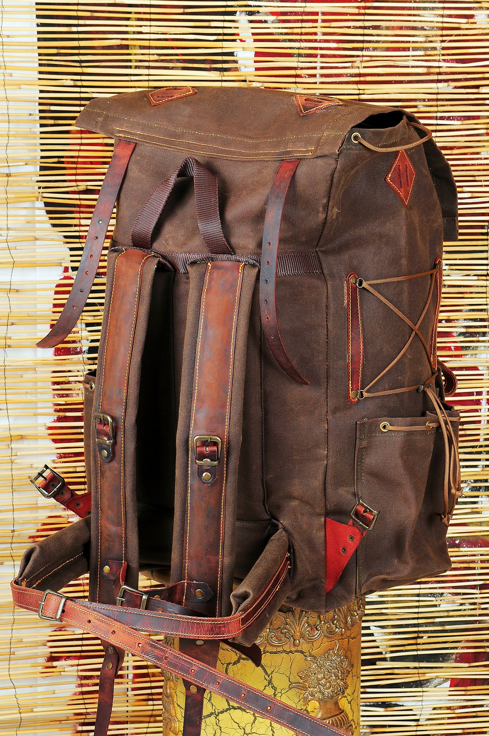 50L | Bushcraft Backpack | Brown | Custom | Camping Backpack | Leather ...