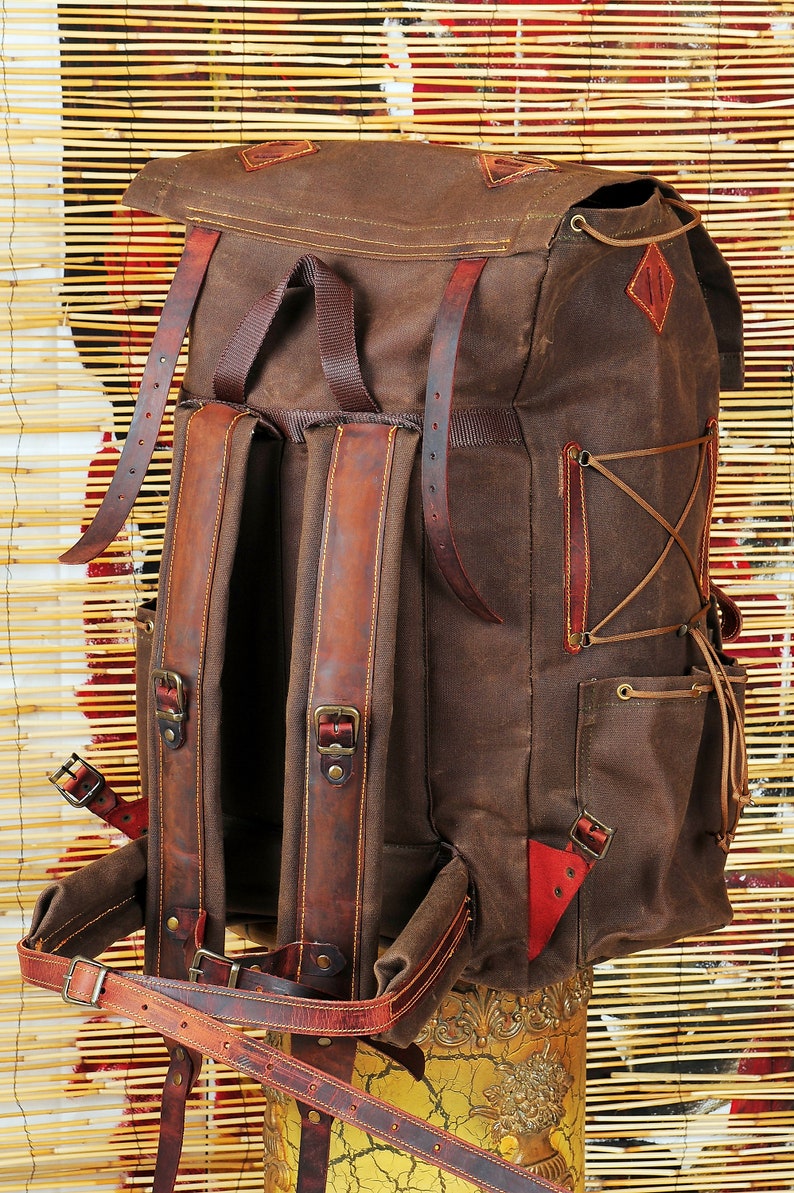 50L | Bushcraft Backpack | Brown | Custom | Camping Backpack | Leather ...