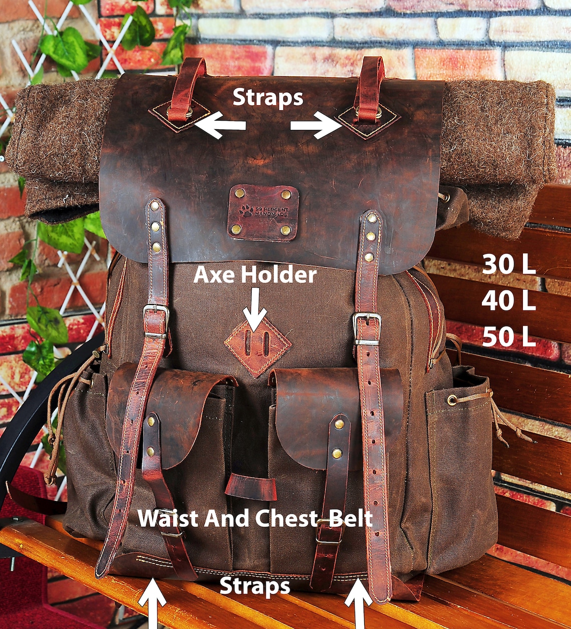 50L | Bushcraft Backpack | Brown | Custom | Camping Backpack | Leather ...