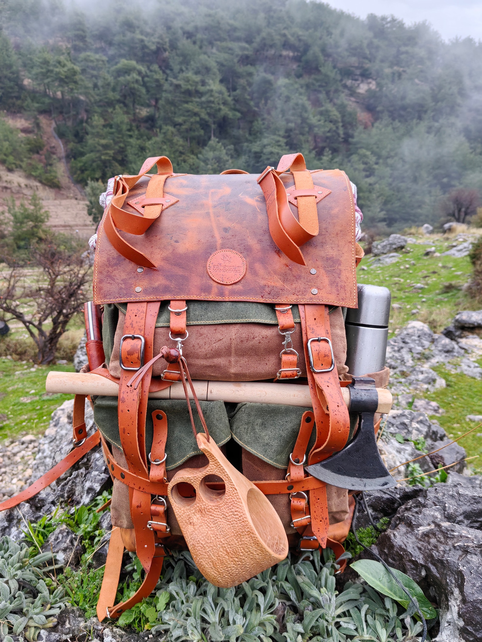 45L Handmade Leather and Waxed Canvas Bushcraft Backpack Camping ...