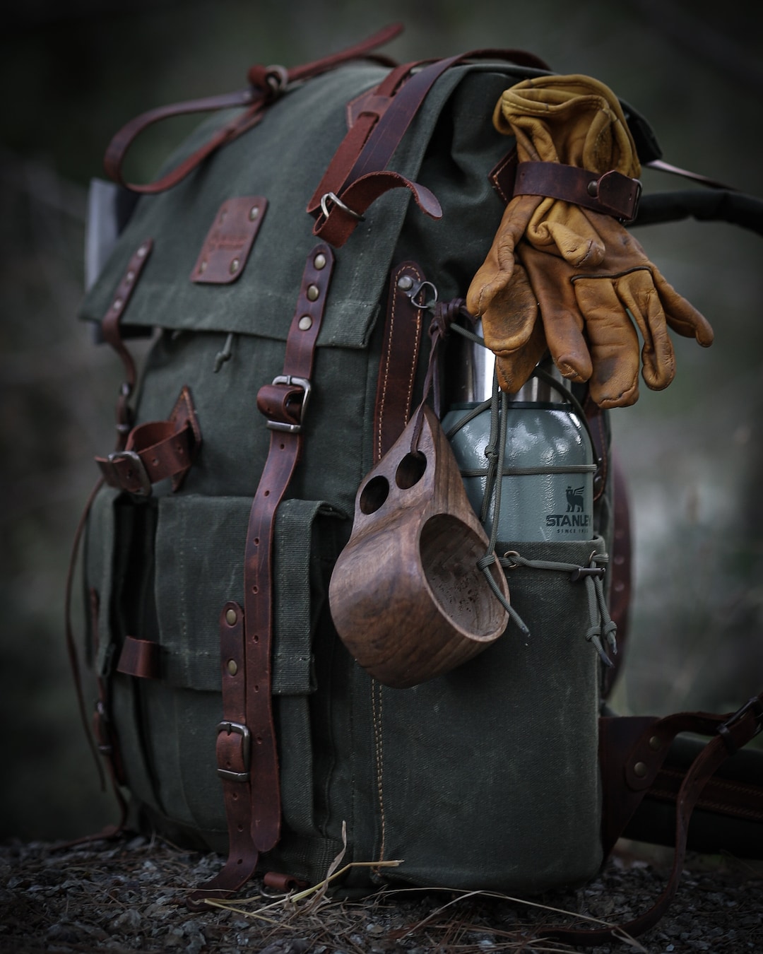 50L | Camping Backpack | Green | Custom | Camping Rucksack | Leather ...